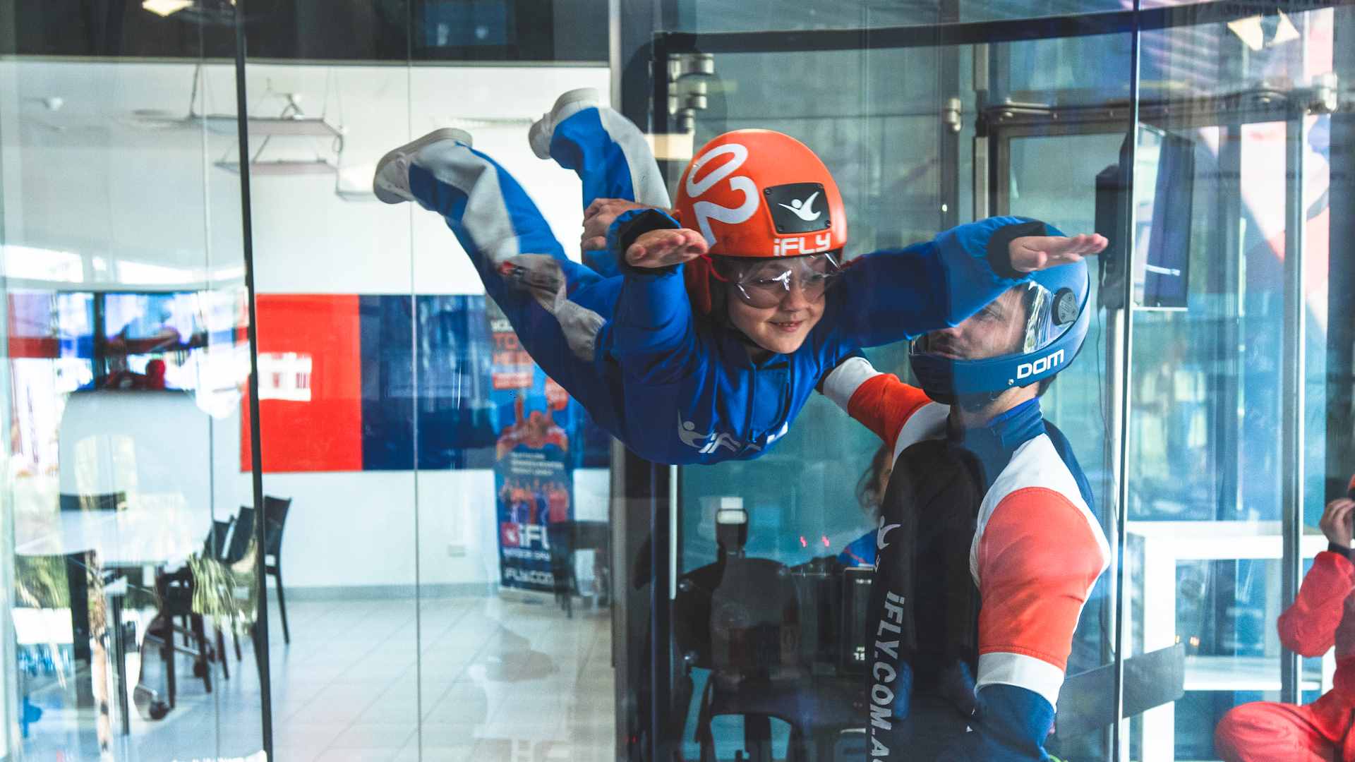 Child flying with Instructor named Dom